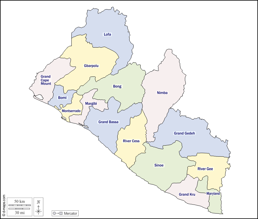 Liberia free map, free blank map, free outline map, free base map ...