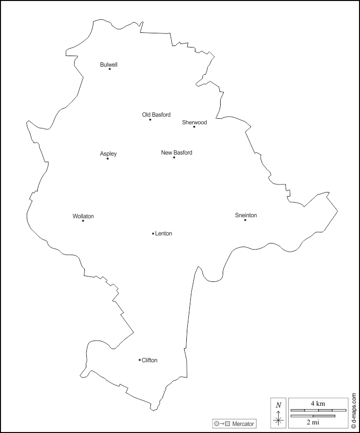 Nottingham, d-maps.com: free map, free blank map, free outline map ...